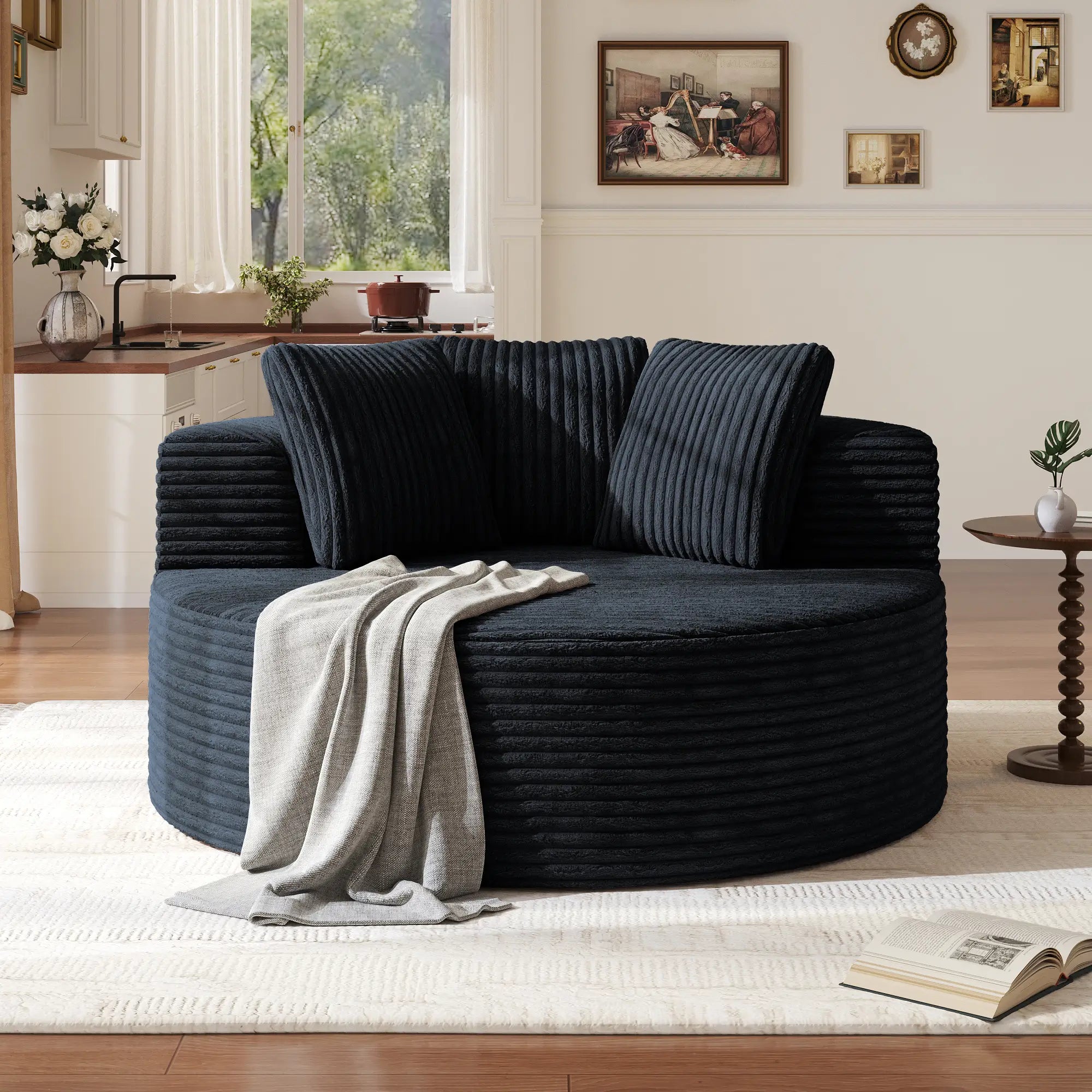 1-Piece Plush Fabric Black Single Sofa 1-Seater | WJS Home