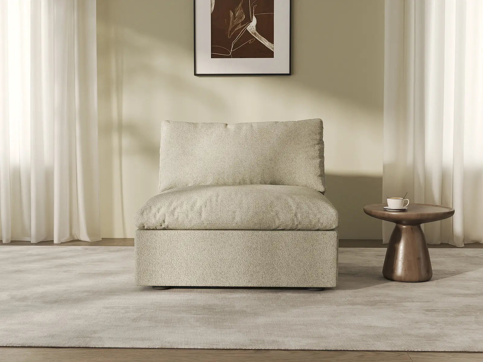 Khaki Premium Cloud Sectional Sofas Single Sofa 1-seater | WJS Home