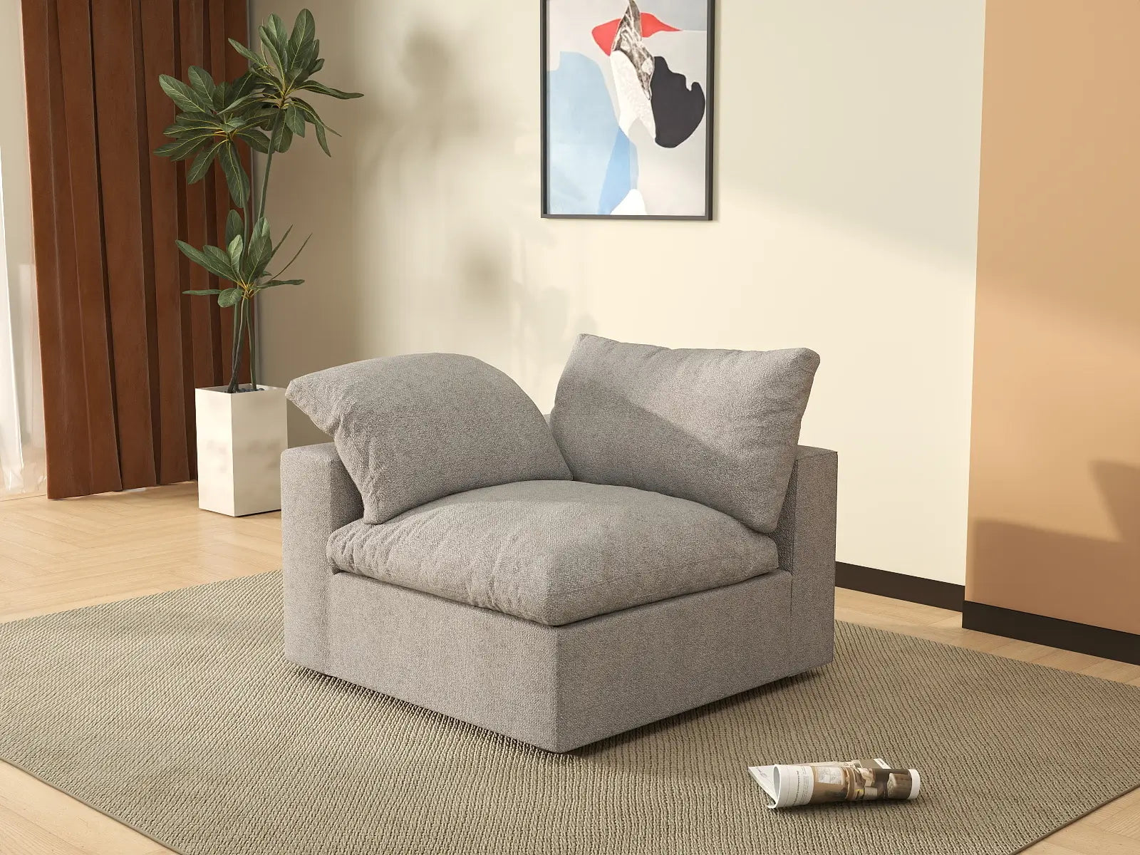 Deluxe Light Grey Cotton and Linen Armless Single Sofa 1-seater | WJS Home