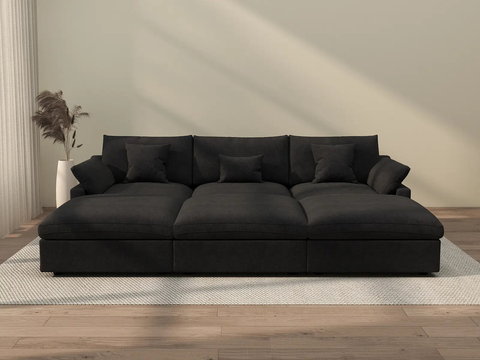 Cozy Black Pit Sectional Sofa | 3-Seater Deep Seating Couch | WJS Home