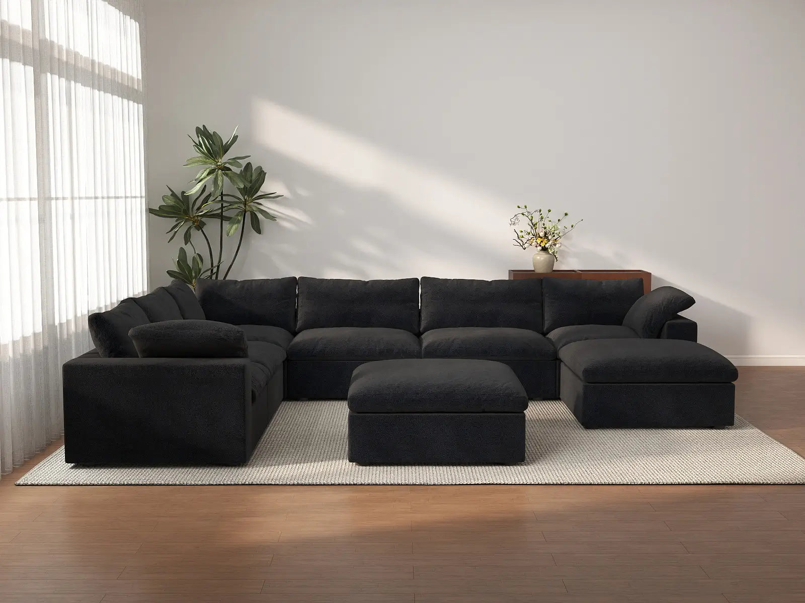 Black Premium Cloud Sectional Sofas Sofa Sets 6-seaters | WJS Home