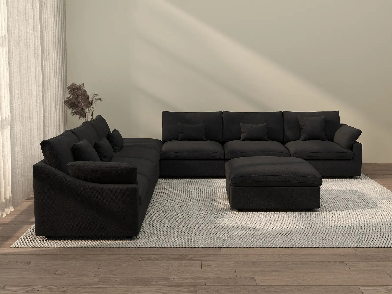 Black Slope Cloud Sectional Sofas Sofa Sets 6-seaters | WJS Home