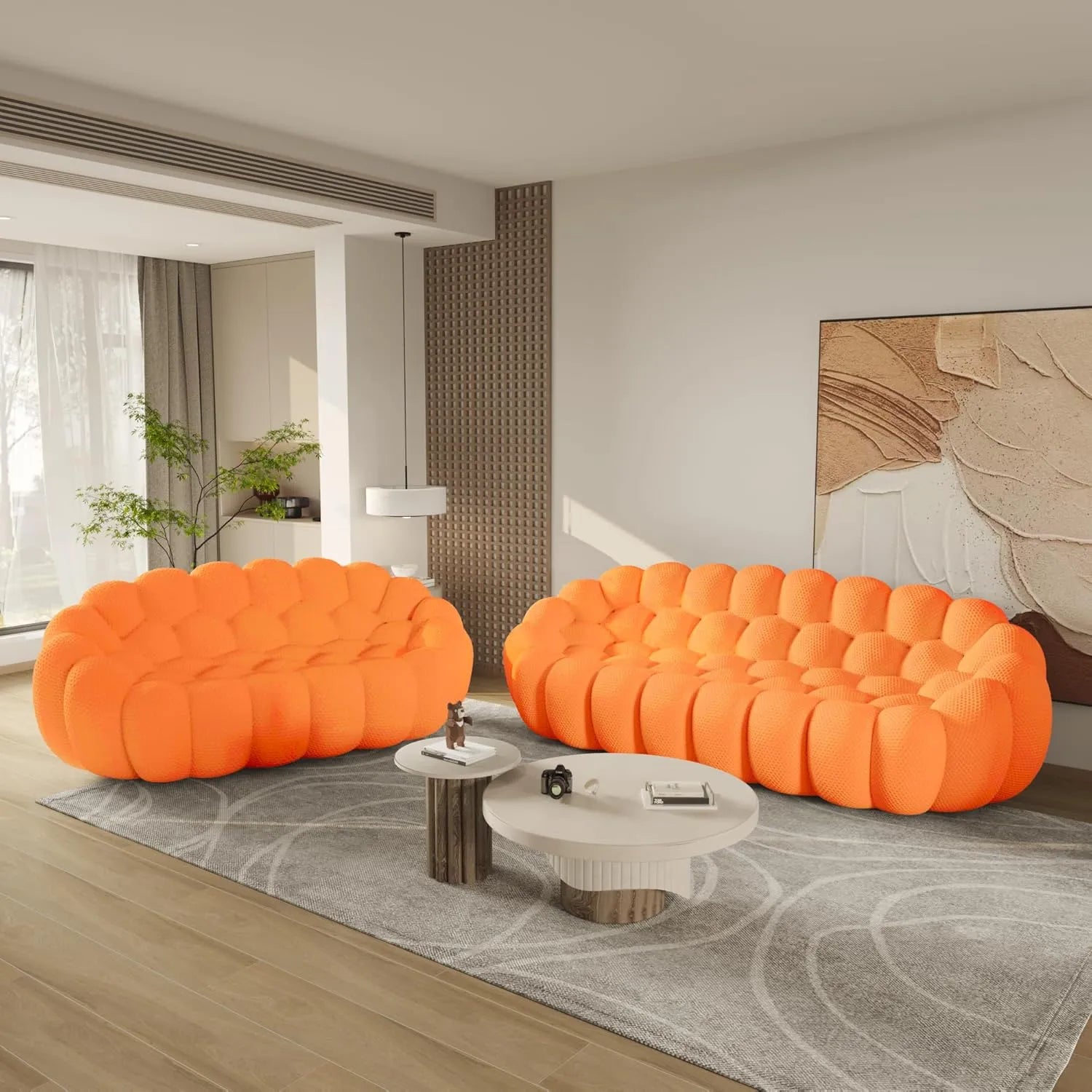 Essential Orange 3D Knitted Fabric Couch Sectionals 5-seaters | WJS Home